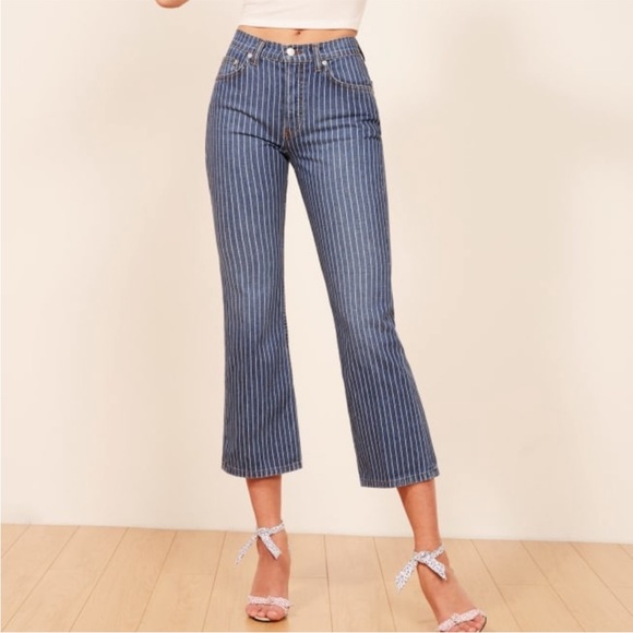 Reformation | Jeans | Reformation Mess Stripe Mid Crop Flare Jeans ...